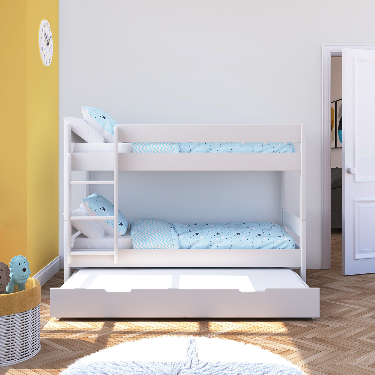 Compact Bunk Bed With Trundle Drawer And Trundle Mattress White ...