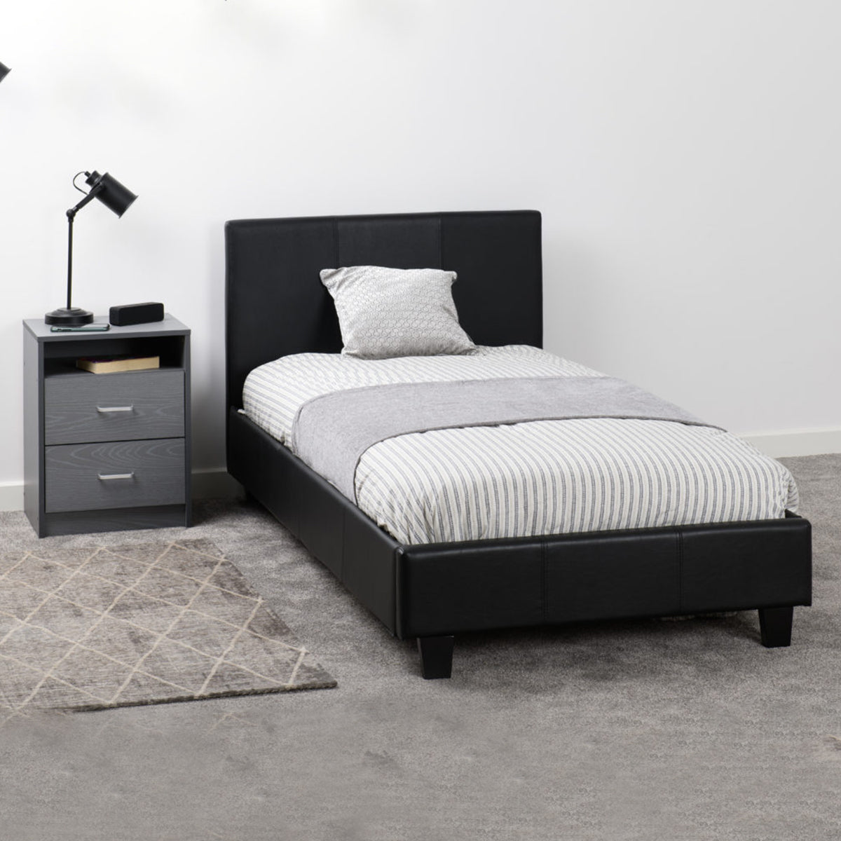 Prado 3FT Bed - Black Faux Leather - Babyfair Ltd