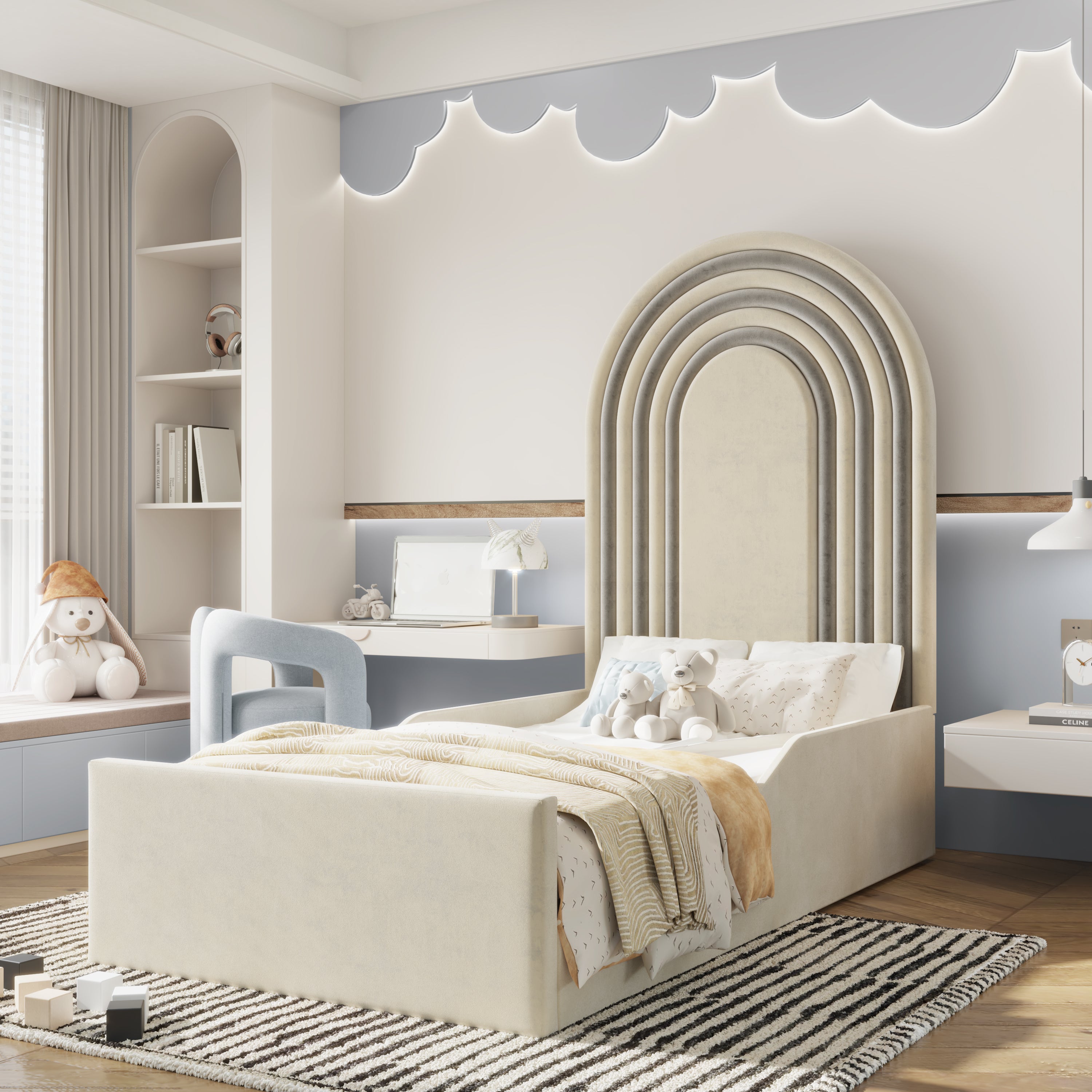 Rainbow Spectrum Kids Bed Plush Ivory & Beige Single 3FT Slats [ EX-DI ...